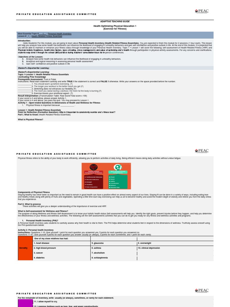 HOPE 1 Adaptive Teaching Guide Physical Education and Health | PDF ...