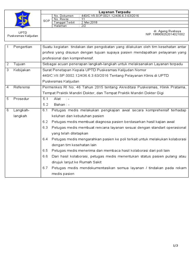 Sop Layanan Terpadu | PDF
