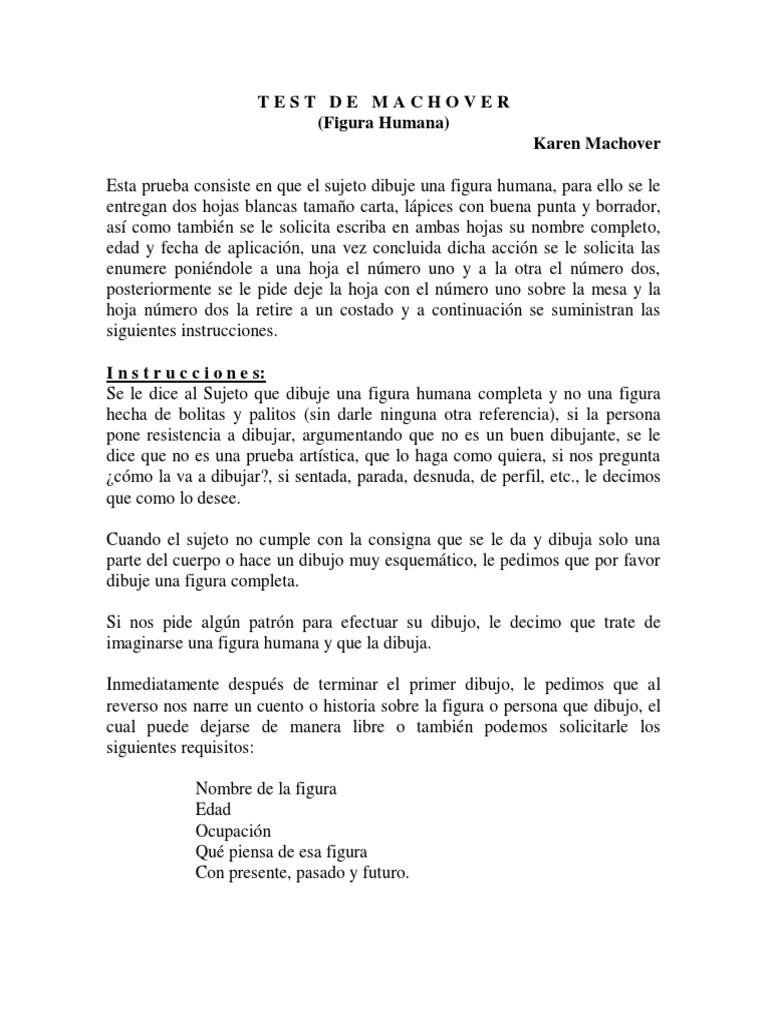Test de Machover (Figura Humana) Karen Machover | PDF | Hombre | Mujer