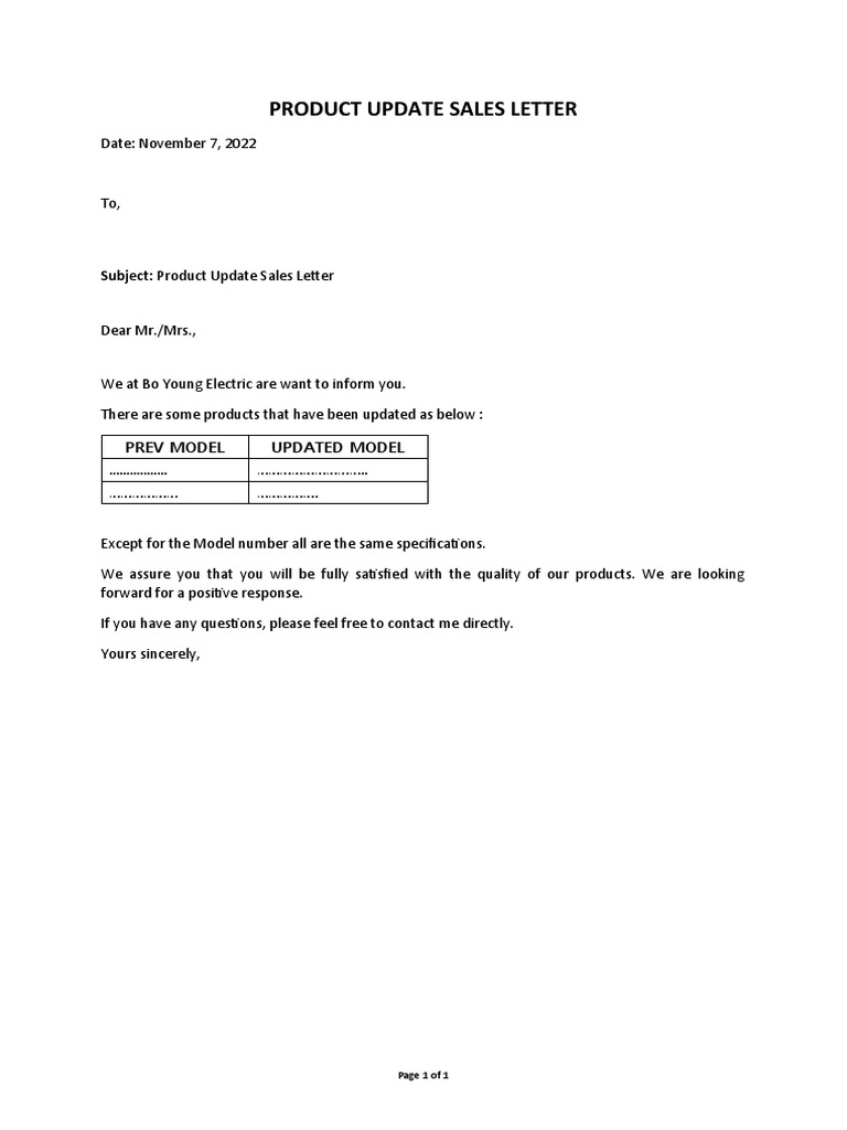 Product Update Sales Letter | PDF