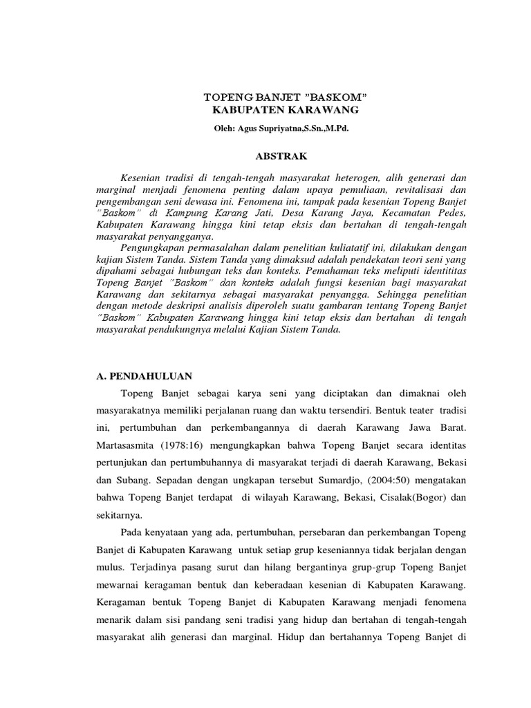 Topeng Banjet Baskom Kabupaten Karawang | PDF | Ilmu Sosial