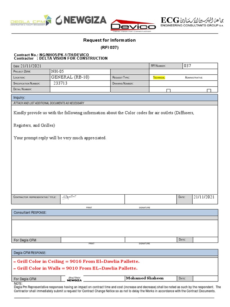 RFI#037 For Grill Color For RB-10 | PDF | Blue | Yellow