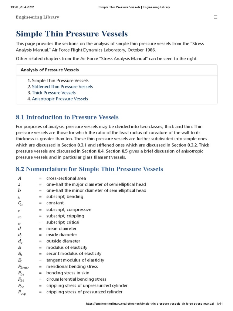 Simple Thin Pressure Vessels - Engineering Library | PDF | Stress ...