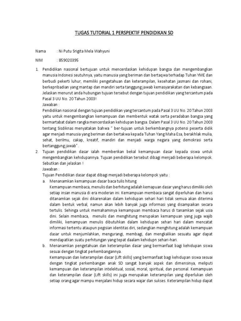 Tugas Tutorial 1 Perspektif Pendidikan SD | PDF | Kesehatan Holistik | Sains & Matematika