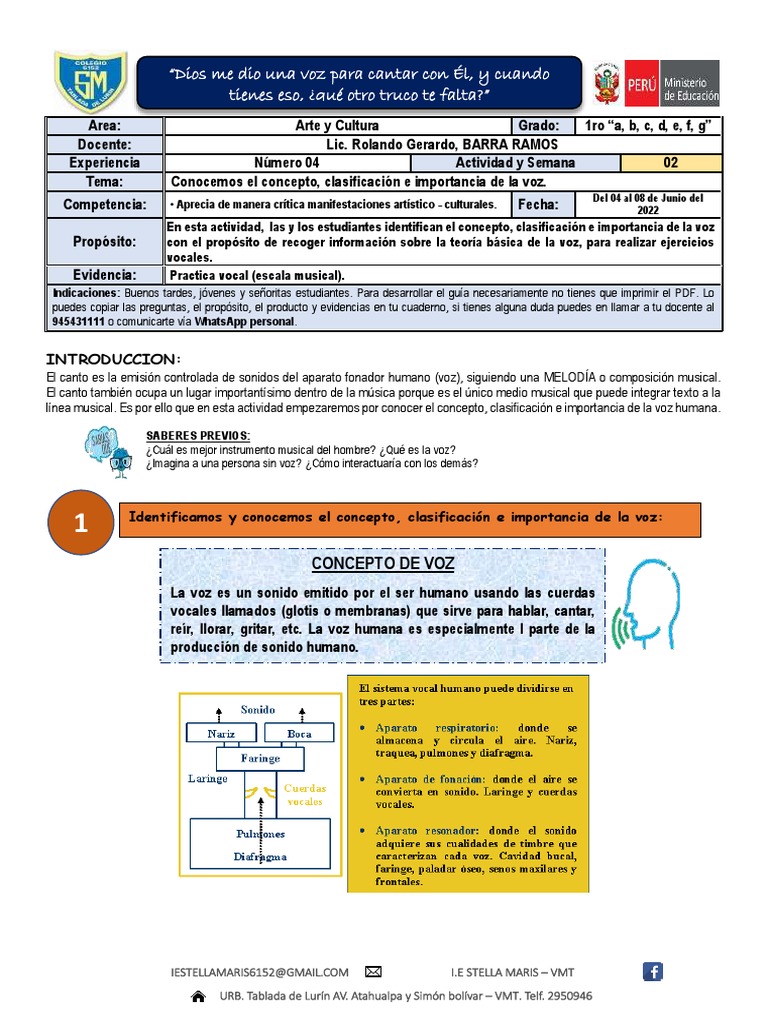 GUÍA 02 IDENTIFICAMOS CONCEPTO CLASIFICACION E IMPORTANCIA DE LA VOZ N ...