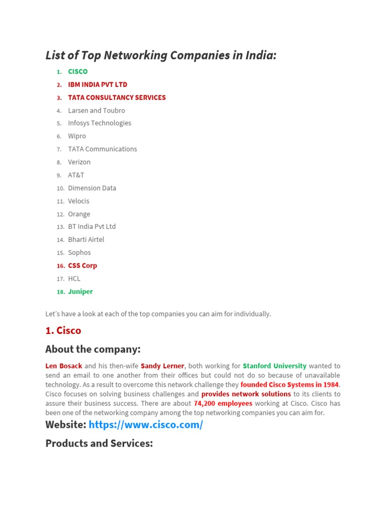 List of Top Networking Companies in India | PDF | Computer Network ...