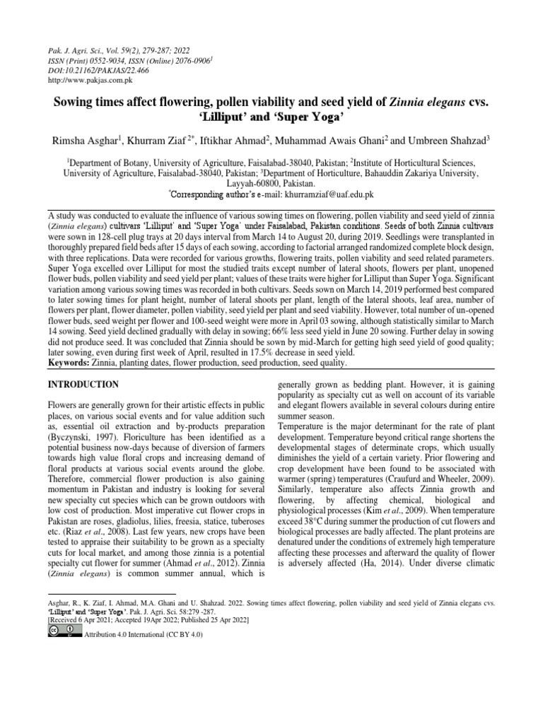 Sowing Times Affect Flowering Pollen Viability And Seed Yield Of