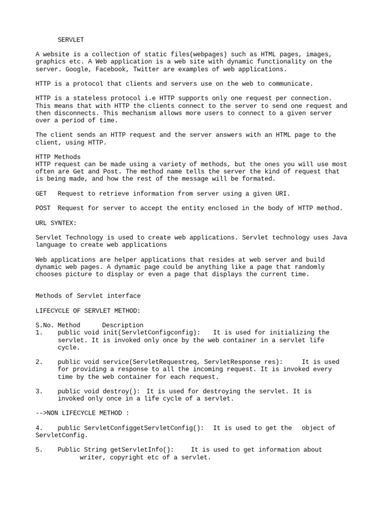 Servlet Notes | PDF | Http Cookie | Networking Servlet Notes | PDF | Http Cookie | Networking
