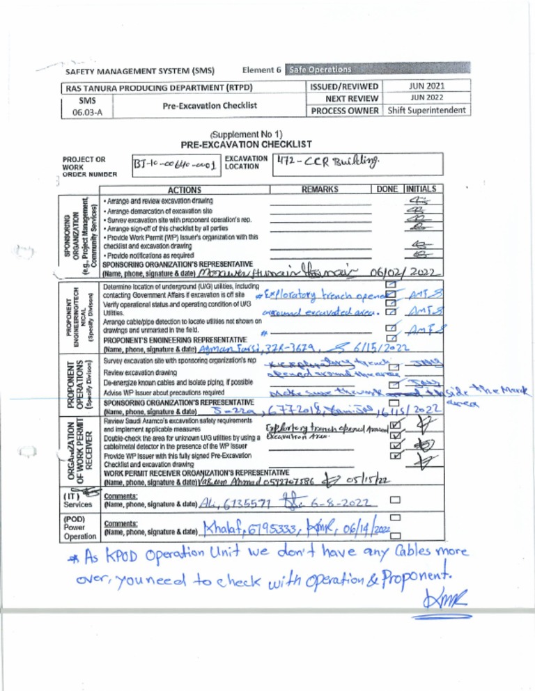Pre Excavation Checklist | PDF