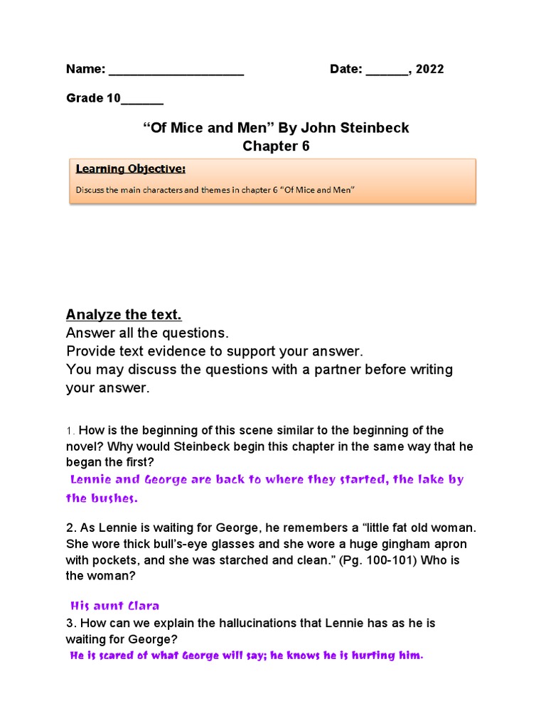 Chapter 6 Analysis of "Of Mice and Men" | PDF | General Fiction