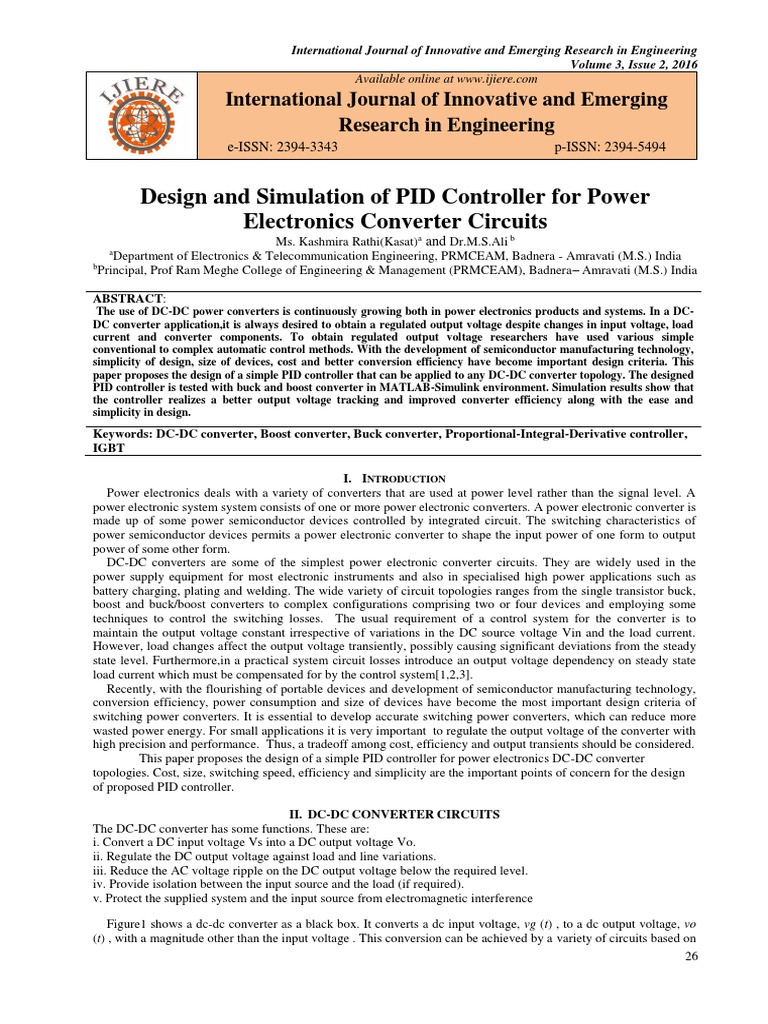FinalPaperDesign and Simulation of PID Controller For Power Electronics Converter Circuits170541 ...