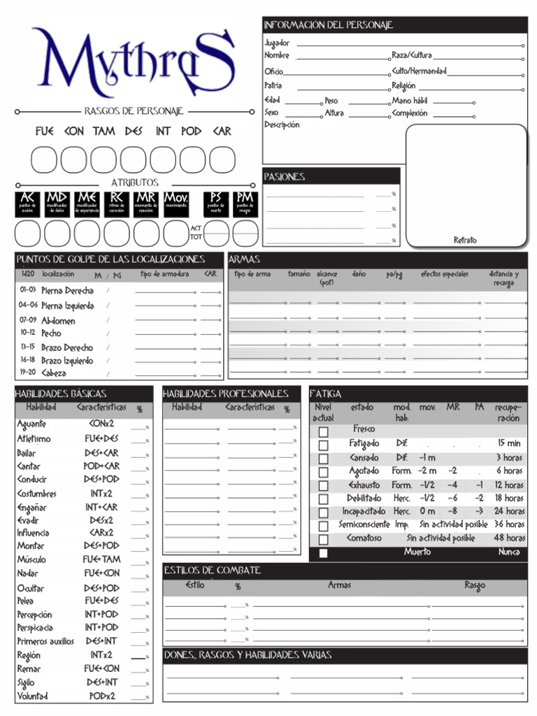 Hoja Mythras Alternativa | PDF