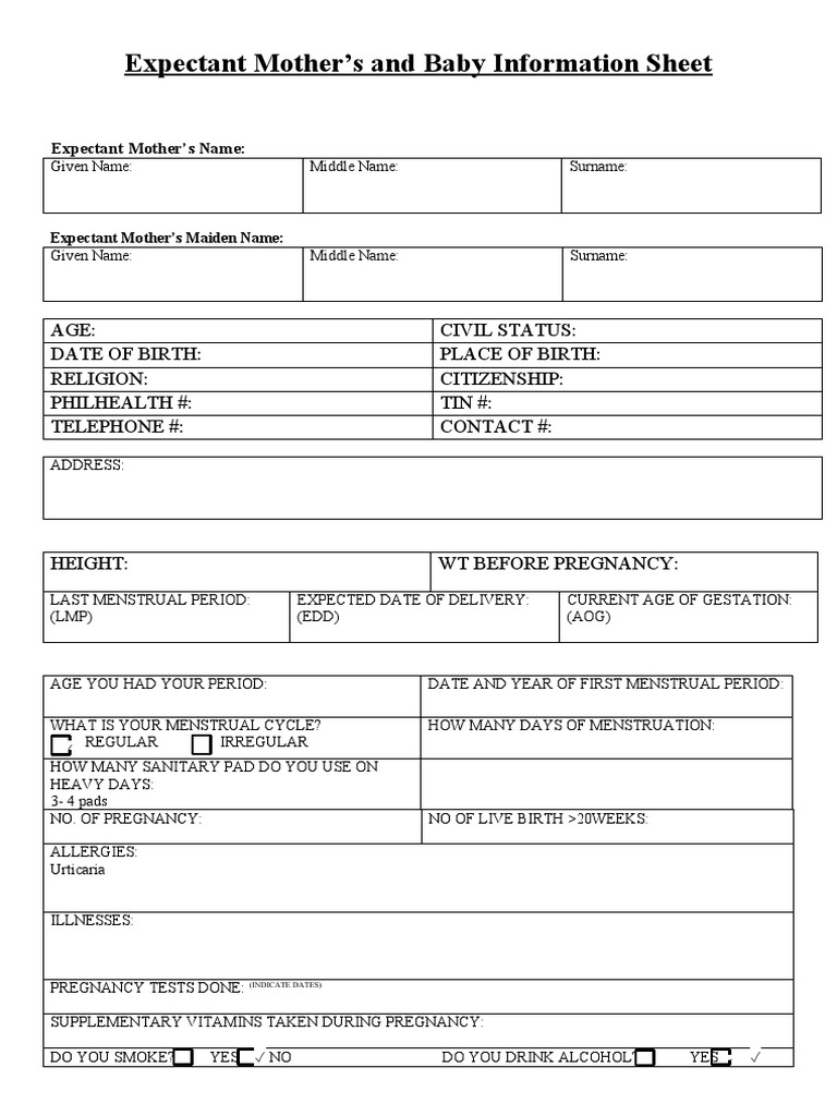 Expectant Mother and Baby Information Sheet | PDF | Pregnancy ...