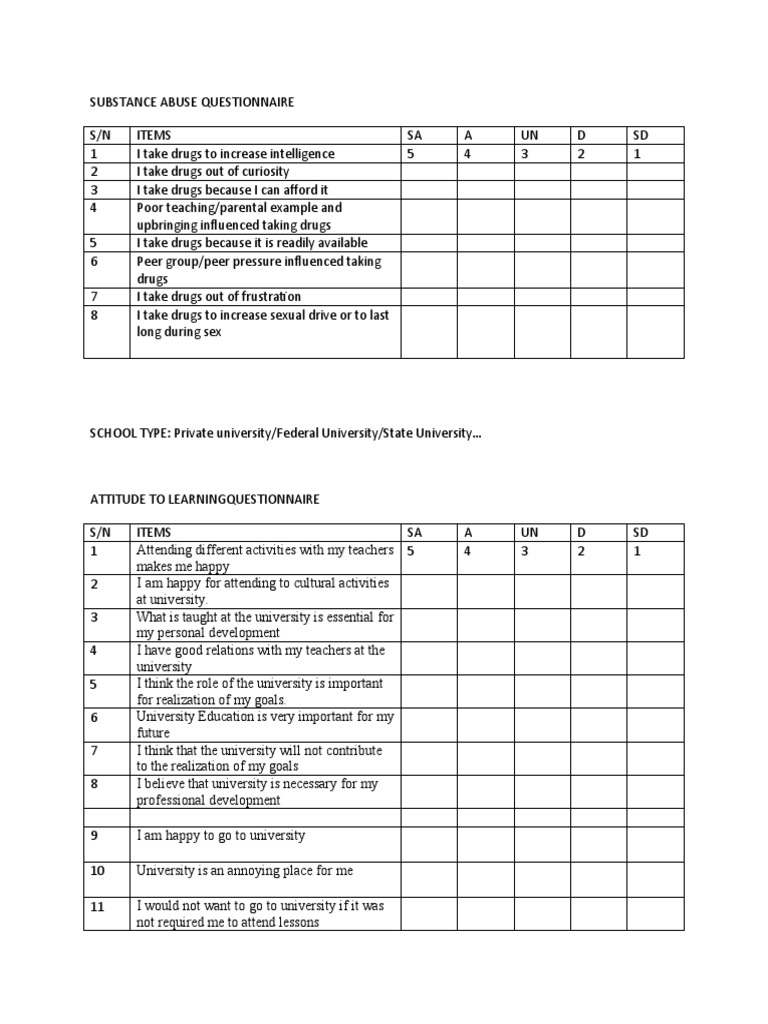 Substance Abuse Questionnaire | PDF | Wellness