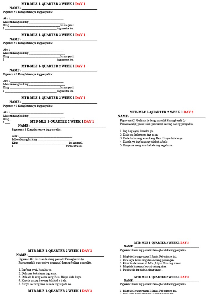MTB-MLE Week 1 Language Exercises | PDF | Language Arts & Discipline