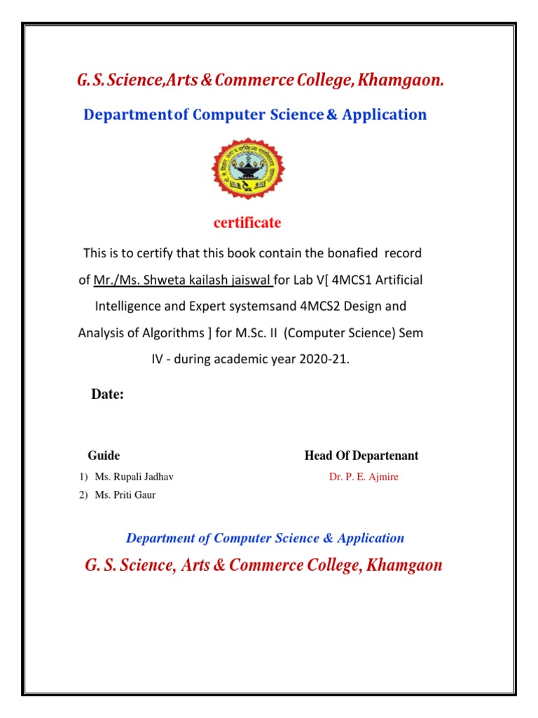 Ai And Daa Practical Record Pdf Computer Programming Mathematical Logic