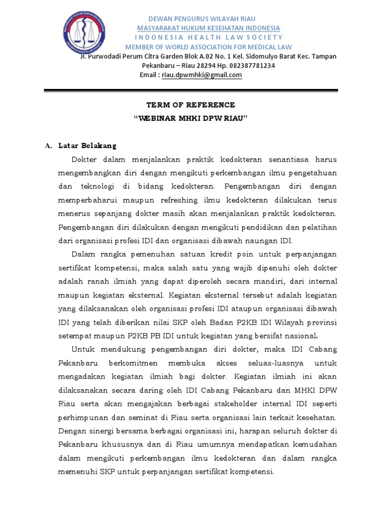 TOR Webinar MHKI | PDF