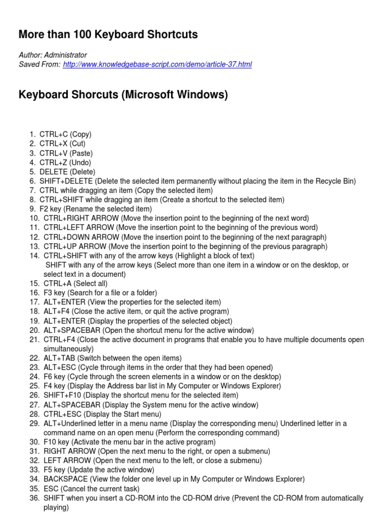 Keyboard Short Cut Keys | PDF | Computer Keyboard | Command Line Interface