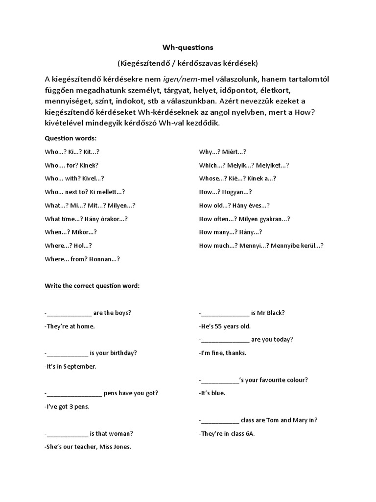 Wh-questions explained | PDF