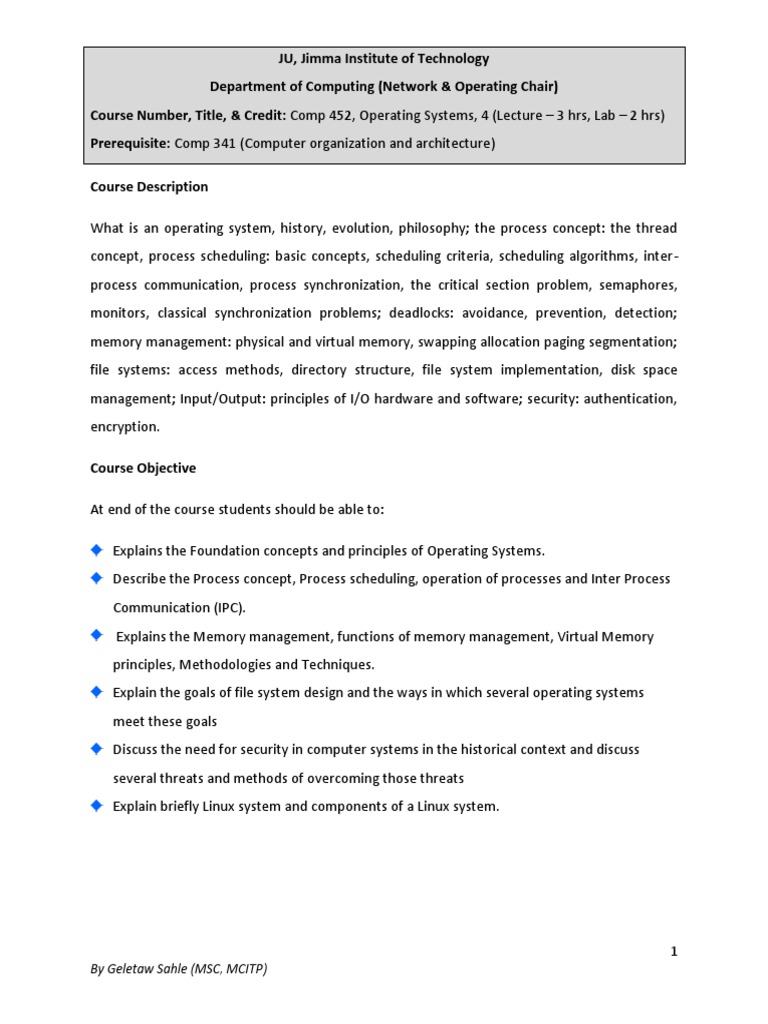Syllabus Operating System Outline ITec2022-CSoc 2042 | PDF | Operating ...