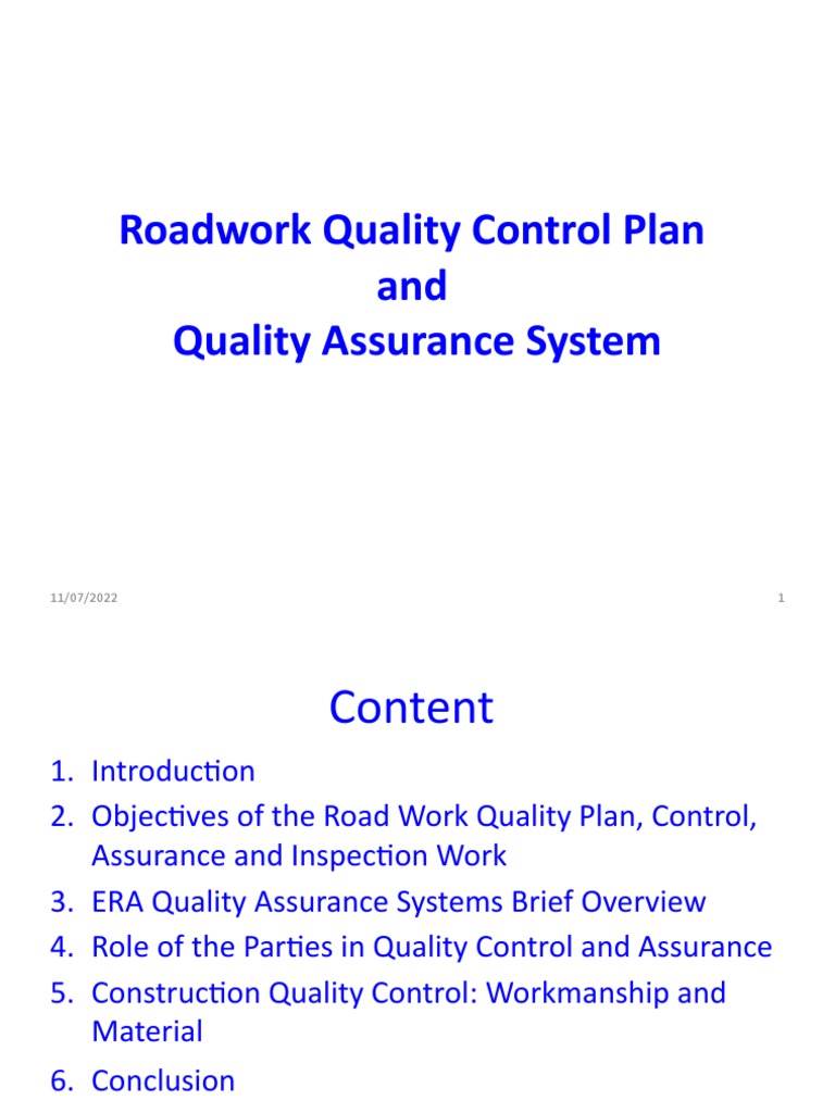 Roadwork Quality Control & Assurance Plan | PDF | Quality Assurance ...