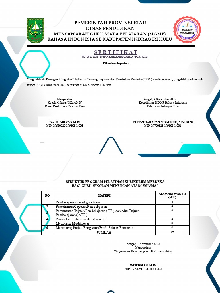 Sertifikat Workshop Ikm Bindo 2022 | PDF