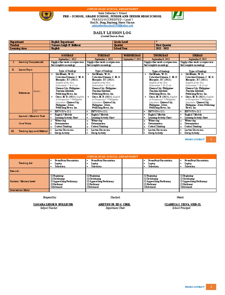 DLL Grade 7 English | PDF | Lecture | Pedagogy