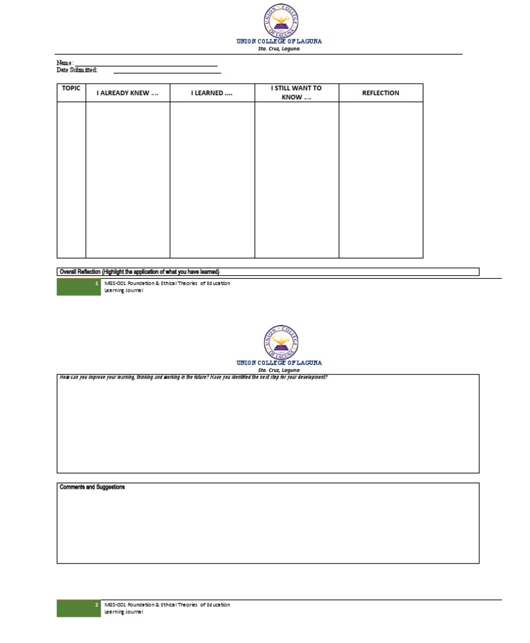 LEARNING-JOURNAL-TEMPLATE-MGS-001 Foundation & Ethical Education | PDF