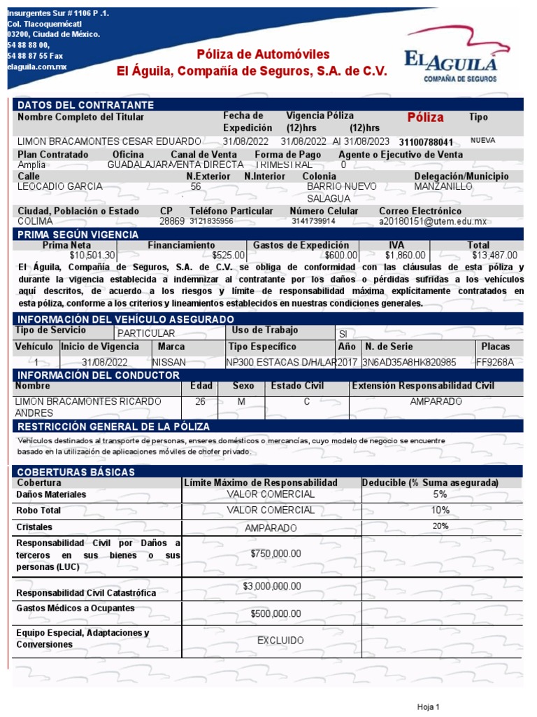 PÃ LIZA-1 Merged | PDF | Póliza de seguros | Seguro