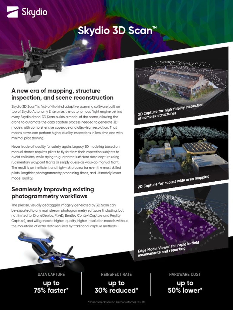 Skydio 3D Scan Datasheet | Download Free PDF | Augmented Reality | 3 D Computer Graphics