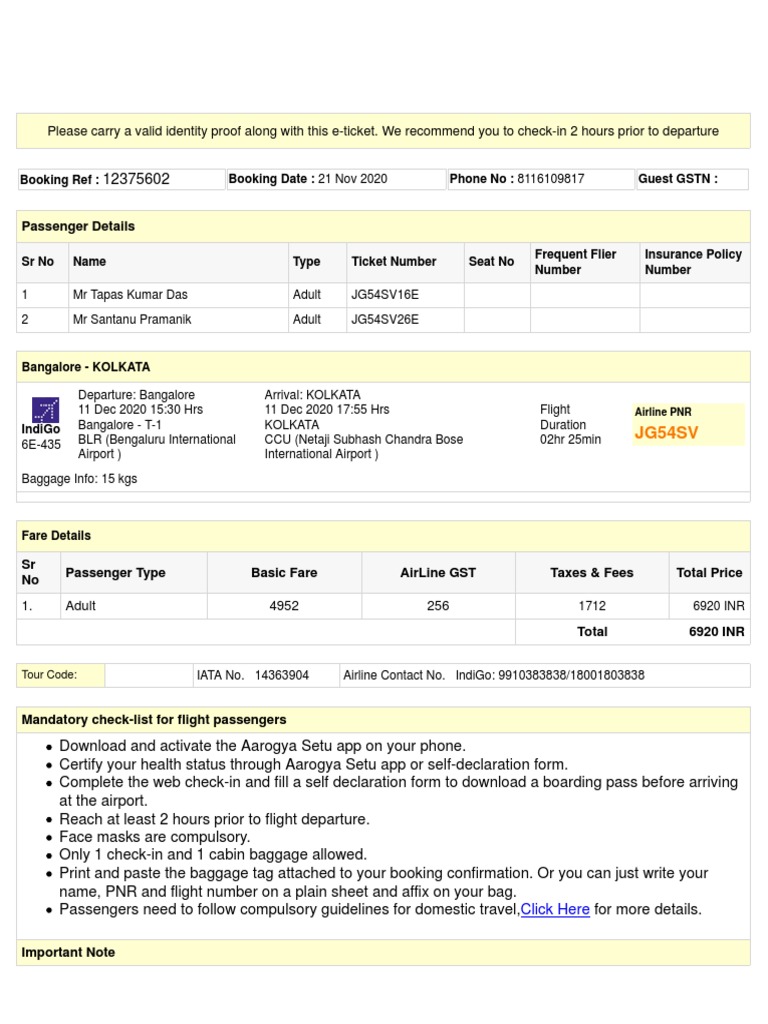 eTicket-BLR-CCU 1112 | PDF | Civil Aviation | Airlines