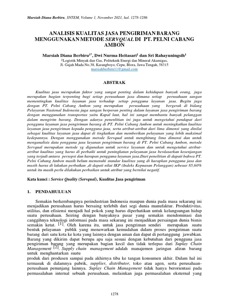 Log 5 9 Hal Analisis Kualitas Jasa Pengiriman Barang Menggunakan Metode Servqual Di Pt. Pelni ...