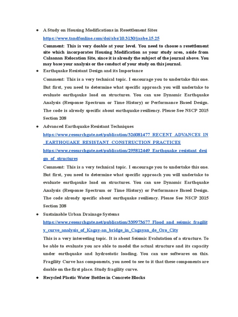 Possible Research Topics | PDF | Earthquake Engineering | Flood