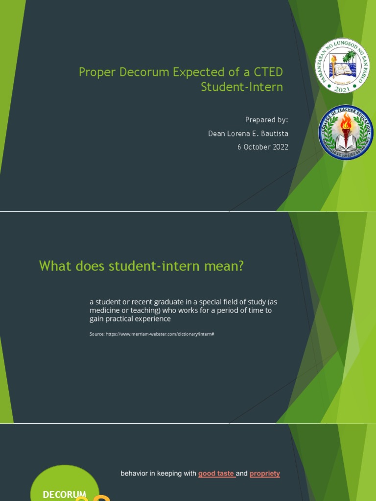 Proper Decorum Expected of A CTED Student Intern | PDF | Learning ...
