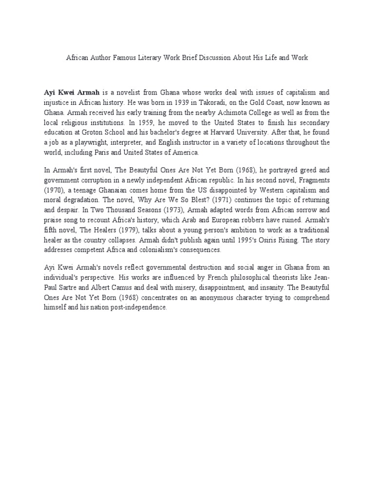 Ayi Kwei Armah: Life and Literary Impact | PDF | General Fiction