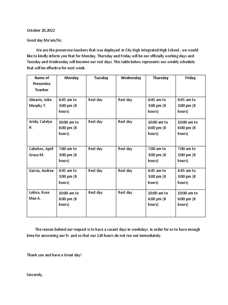 Request Letter For Change of Shift | PDF