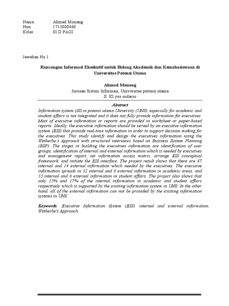 UAS SIE Ahmad Monang (1713000460) | PDF | Information Science | Information Technology Management