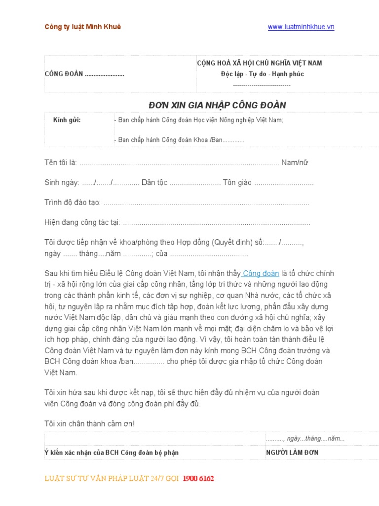 Mau Don Xin Gia Nhap Cong Doan | PDF