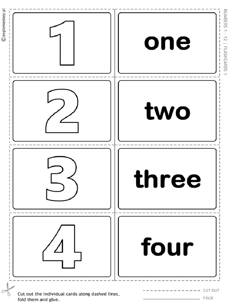 Grammar Flashcards Numbers 1 12 | PDF