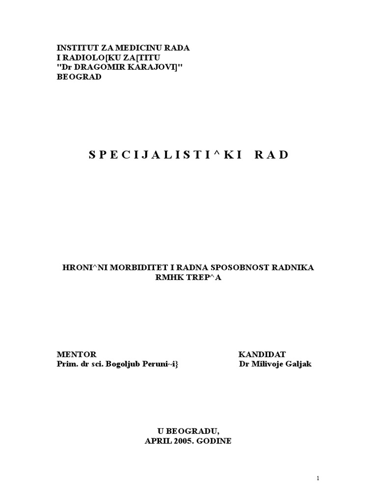 Hronicni Morbiditet I Radna Sposobnost Radnika RMHK Trepca | PDF