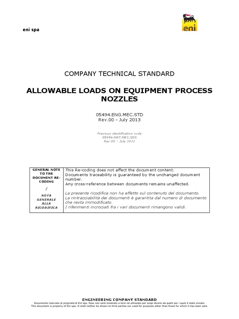Allowable Loads On Equipment Process Nozzles: Company Technical ...