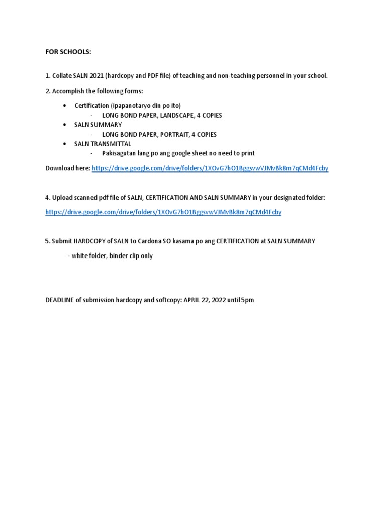 Steps in Submission of Saln by School | PDF