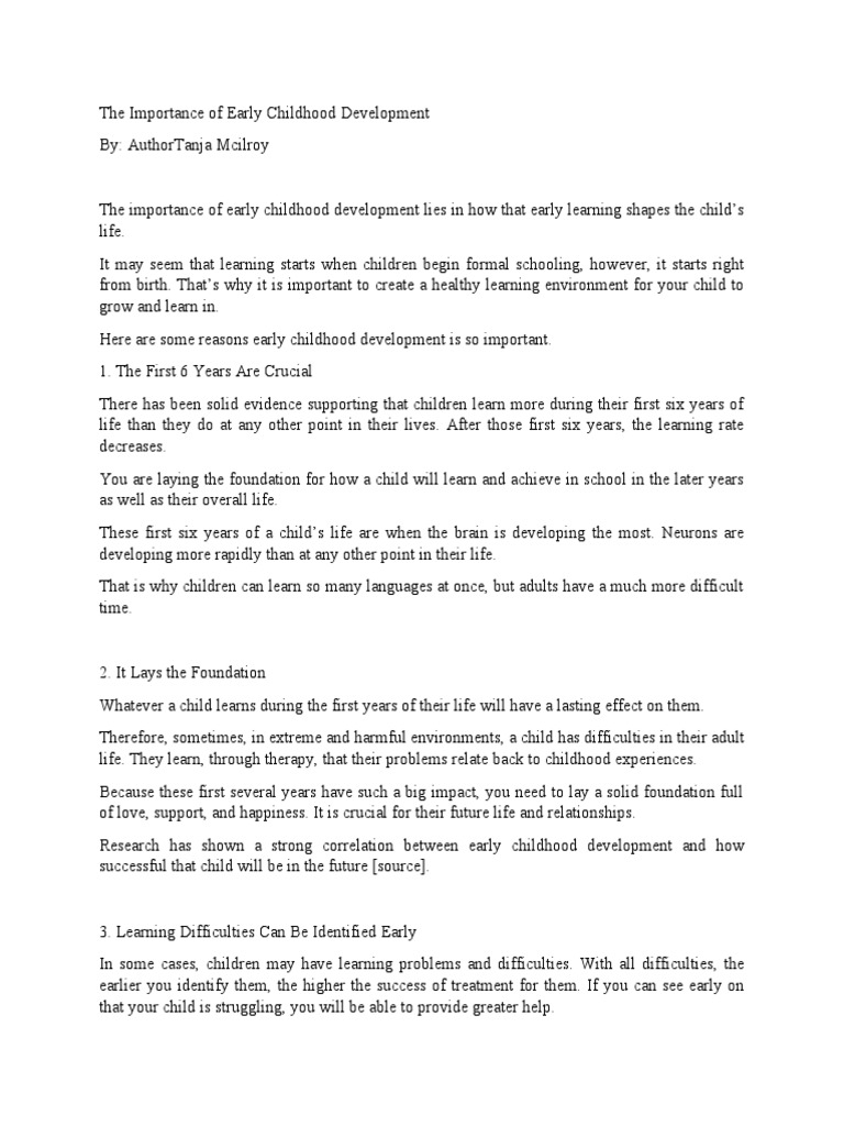 The Importance of Early Childhood Development | Download Free PDF ...