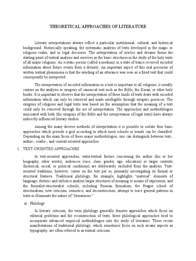 Overview of Literary Theoretical Approaches | PDF | Exegesis | Literary ...