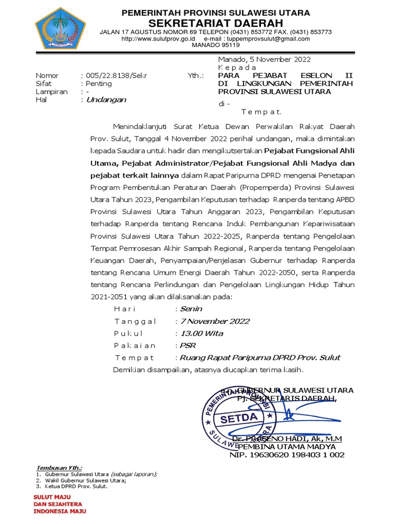 Undangan Rapat Paripurna DPRD, Senin 7 November 2022 | PDF Undangan Rapat Paripurna DPRD, Senin 7 November 2022 | PDF