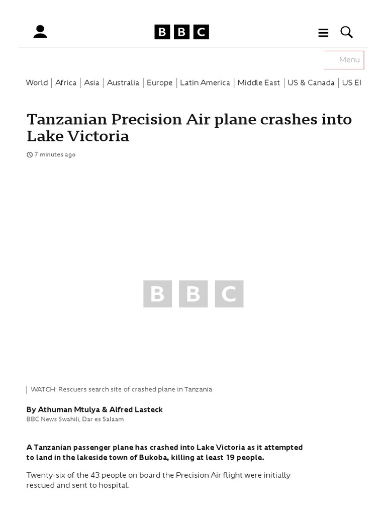Tanzanian Precision Air Plane Crashes Into Lake Victoria - BBC News ...