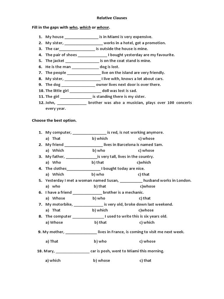 Relative Clauses Worksheet and Correction | PDF | Home & Garden