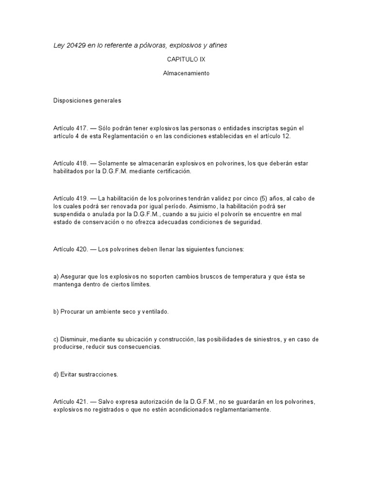 Ley 20429 en Lo Referente A Pólvoras, Explosivos y Afines | PDF ...