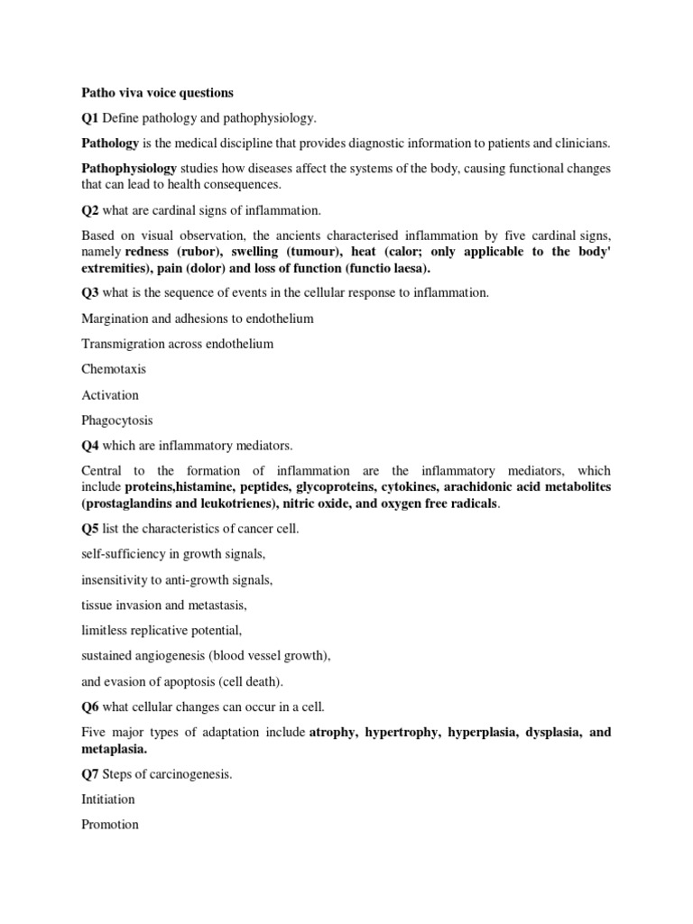 Patho Viva Voice Questions | PDF | Inflammation | Medical Specialties