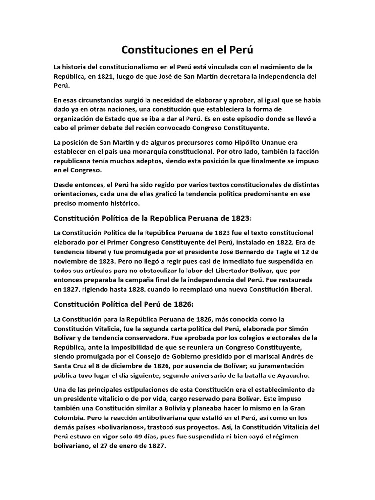 Historia de las Constituciones en Perú | PDF | Gobierno | Perú